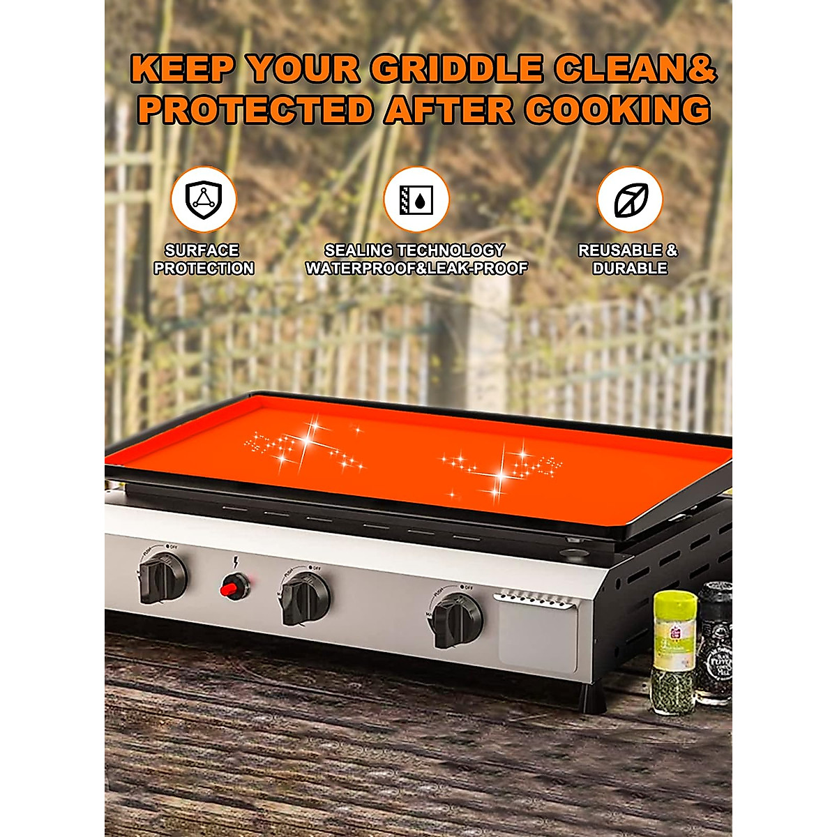 Artnice Silicone Griddle Mat for Blackstone Griddle, 22" Heavy Duty Food Grade Silicone Griddle Mat, All Season Cooking Protective Griddle Grill Cover, Blackstone accessories, Orange