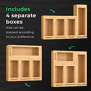 Magic Mill Ziplock Bag Organizer for Drawer | Bamboo Kitchen Storage Organization, Eco-Friendly Plastic Baggie Holder, Dispenser & Organizer for Ziploc Bags 4-PC