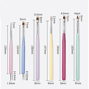 GEMBITYFUL Nail Art Brushes 6Pcs Painting Nail Brushes Nail Art Liner Brushes and Nail Art Dotting Pens for Salon
