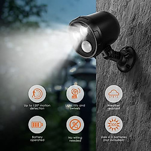 Pwysara LED Outdoor Spotlight - 300 Lumen Battery Operated Motion Sensor Light - Waterproof Outdoor Security Light - Outdoor Spotlight for House, Garage, Yard & Garden Path