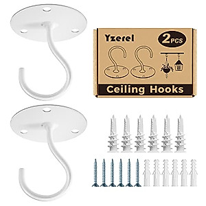 Yzerel Ceiling Hooks for Hanging Plants - Metal Plant Bracket Iron Wall Mount Lanterns Hangers for Hanging Bird Feeders, Lanterns, Wind Chimes, Planters, Outdoor Decoration Hooks（2pack） (White)