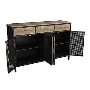 JZXSHD Buffet Sideboard Cabinet, 48" Wide 4 Doors Sideboard with 3 Top Drawers, Farmhouse Entryway Buffet Cabinet Accent Cabinet for Living Room Office Bedroom