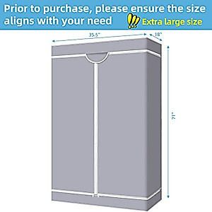 PUNION Cover Only Available for CJ-B1133W2 Garment Rack, Dustproof Oxford Fabric Hanger Sleeve with Zipper, with Side Pocket, 36" L x 18" W x 71" H, Grey