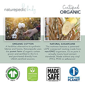 Naturepedic Organic Lightweight Classic Crib Mattress, 2-Stage Natural Mattress for Baby and Toddler Bed, Non-Toxic, 52" x 28"