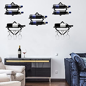 2 Style Metal Wall Mounted Wine Holder, Upgrade Foldable Hanging Wall Wine Rack Organizer for 2 Liquor Bottles, Red Wine Bottle Display Hanger with Screws for Home Kitchen Bar Wall Décor