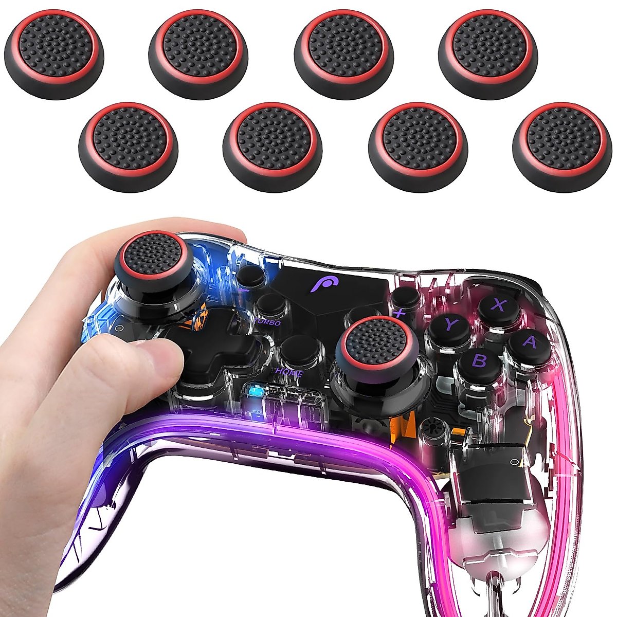 Fosmon (Set of 8) Analog Stick Joystick Controller Performance Thumb Grips for PS4, PS3, Xbox ONE, ONE X, ONE S, 360, Compatible with Nintendo Switch Pro (Black and Red)