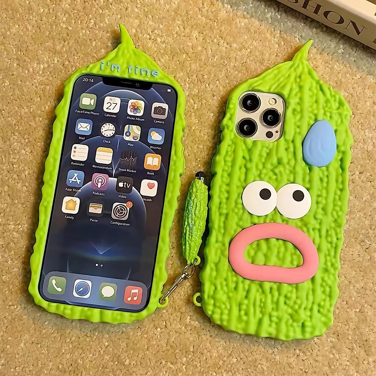 Seconddog 3D Silicone Case Compatible with iPhone 13 Pro Max, Retro Classic Creative Soft Rubber Bumper Cover Cool Fun Thick Protective Stand Case (Balsam pear Design)