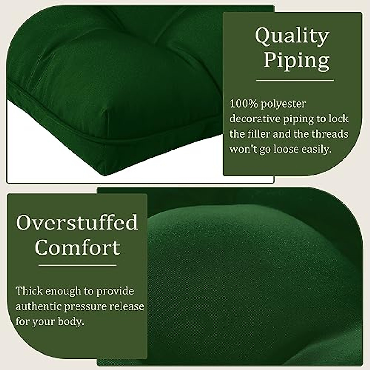 LOVTEX Indoor/Outdoor Tufted Seat Cushions for Patio Furniture Set of 2, 19x19 in Green Outdoor Chair Cushions - Overstuffed Patio Furniture Cushions for Wicker Chair with Round Corner