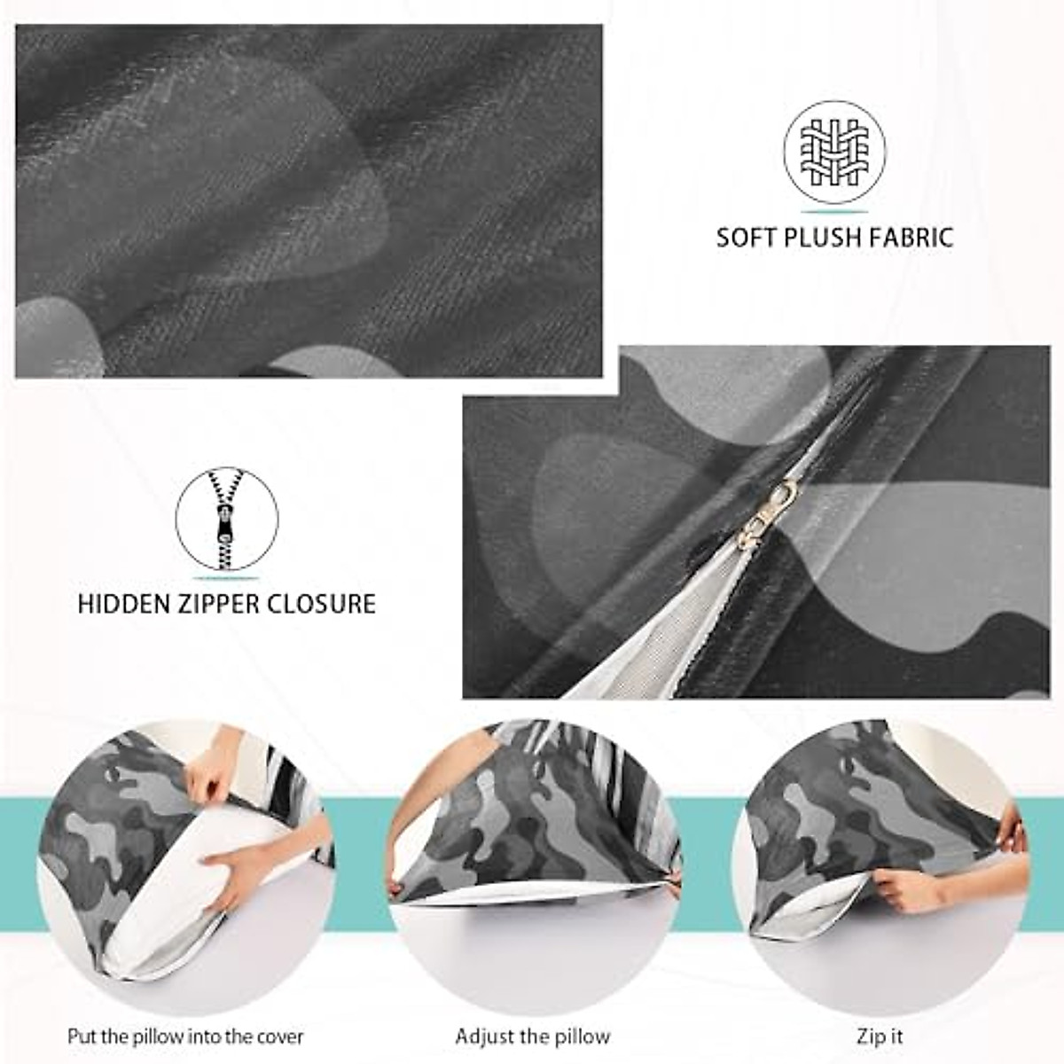 Gray Classic Camouflage Pillowcase for Hair and Skin Body Pillow Cover Body Pillow Case King Size 20"X 40" Fuzzy Pillow Case with Zipper for Body Pillows