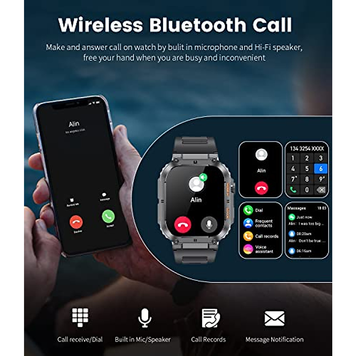 Military Smart Watches for Men with Bluetooth Call,2023 Newest 1.96’’ IP68 Waterproof Tactical Sport Fitness Tracker with Heart Rate, Sleep Monitor,Outdoor Smartwatch for iOS & Android（Black Steel）