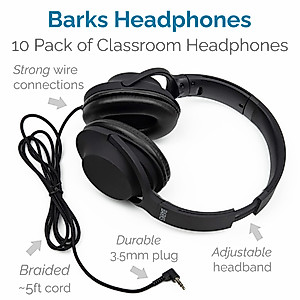 Bulk Headphones for Classroom (10 Pack) - Premium On-Ear Kids Headphones for School: Best for Students Grades 6-12 in Classrooms (Crisp Clear Audio, Comfortable Fit, Noise Reducing, Easy to Clean)
