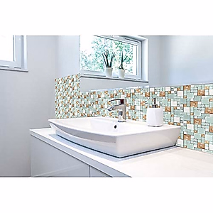 Glass Stone Mosaic Polished Beach Style Backsplash French Pattern Green Lake & White Bathroom Wall Tiles (5 Square Feet)