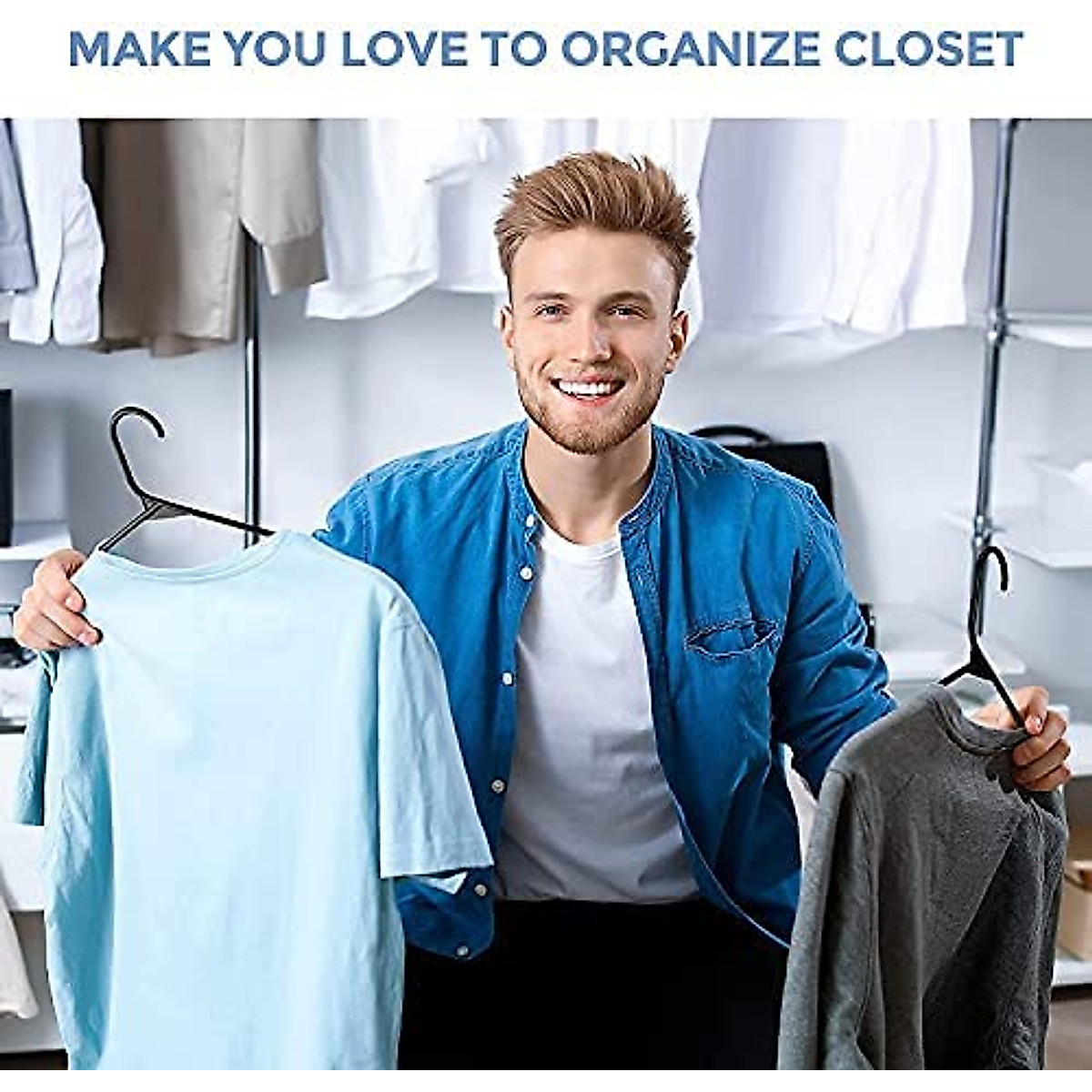 HOUSE DAY Black Plastic Hangers 10 Pack, Heavy Duty Clothes Hanger Plastic, Durable Plastic Shirt Hangers Coat Hangers For Closet, Adult Hangers For Everyday Standard Use Laundry Hanger Closet Hangers