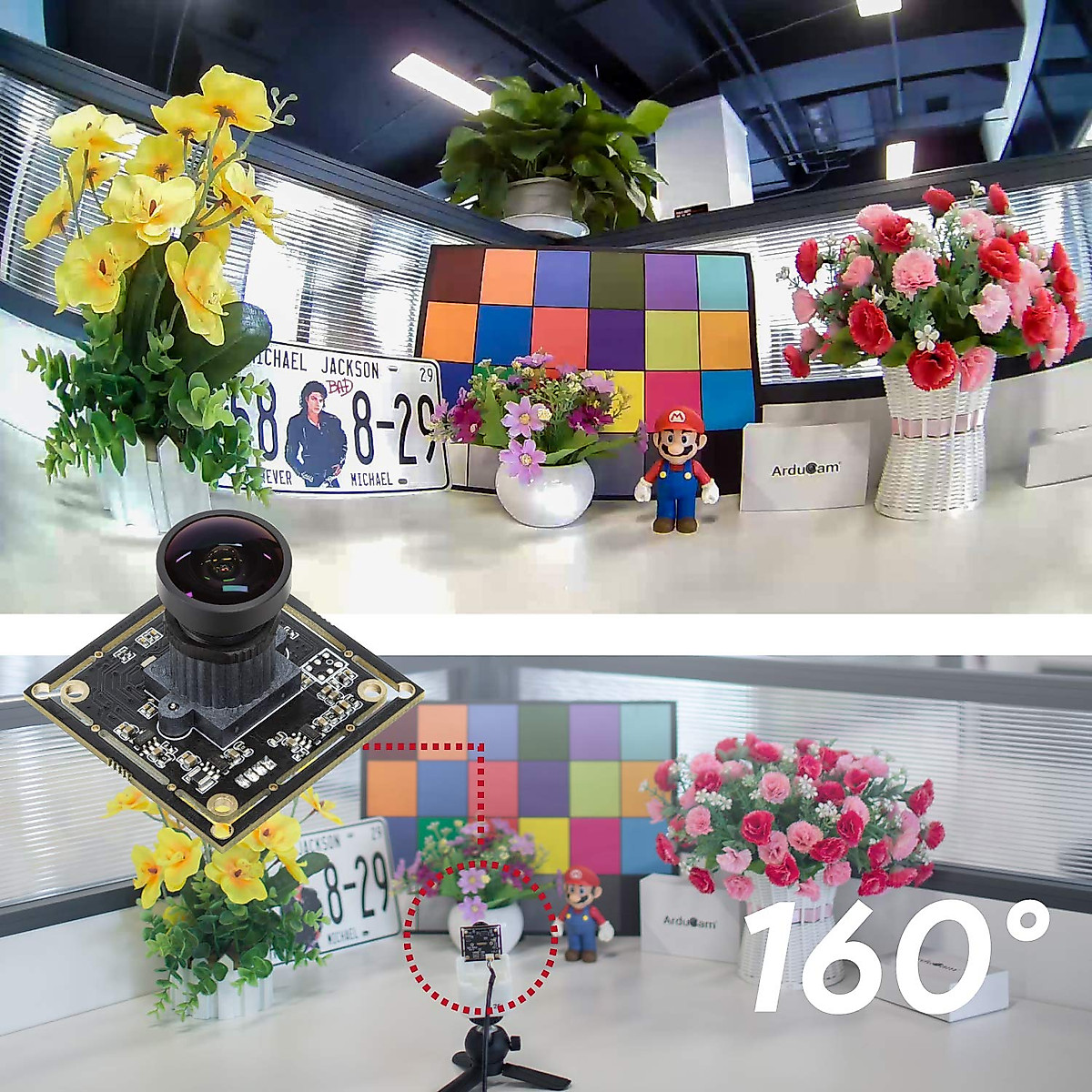 Arducam 1080P Low Light WDR Ultra Wide Angle USB Camera Module for Computer, 2MP CMOS IMX291 160 Degree Fisheye Mini UVC USB2.0 Webcam Board with Microphone, 3.3ft Cable for Windows Linux Mac OS