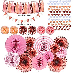 71pcs Valentines Day Rose Gold Pink Hanging Paper Fans Decorations - Wedding Bachelorette Party Barbecue Birthday Party Holidays Picnic Circus New Years Day Party Photo Booth Backdrops Decorations