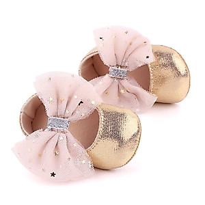SABATUTU Infant Baby Girls Princess Wedding Dress Mary Jane Flats,Toddler Soft Sole Prewalker Sparkly Lightweight Shoes (a13/Gold, 6-12months)