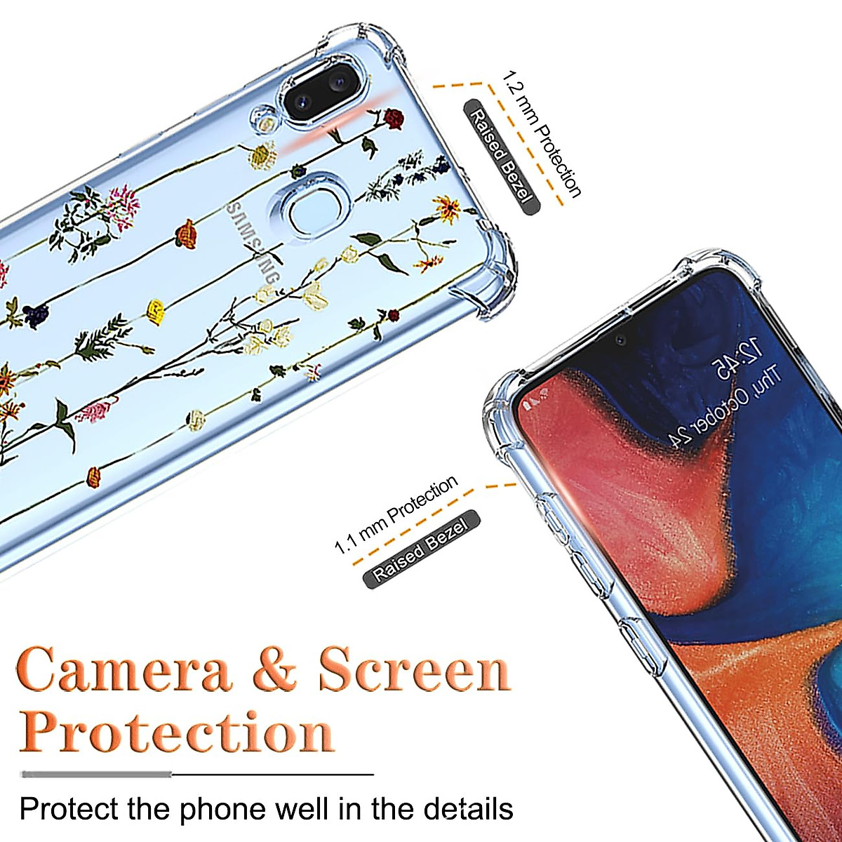 GTBDEKI Phone Case for Galaxy A40 Case,Samsung A40 SM-A405F Case with Screen Protector, Clear Case with Flower Garden Patterns Protective Phone Cover for Samsung Galaxy A40 Floral Garden