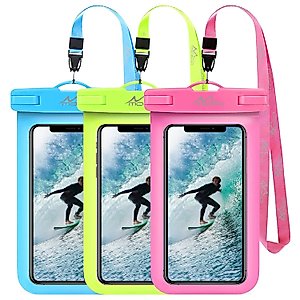 MoKo Waterproof Phone Pouch Holder [2 Pack], Underwater Phone Case Dry Bag with Lanyard Compatible with iPhone 14 13 12 11 Pro Max X/Xr/Xs Max/SE 3, Samsung S21/S10/S9/S8 Plus, Blue+Green+Pink