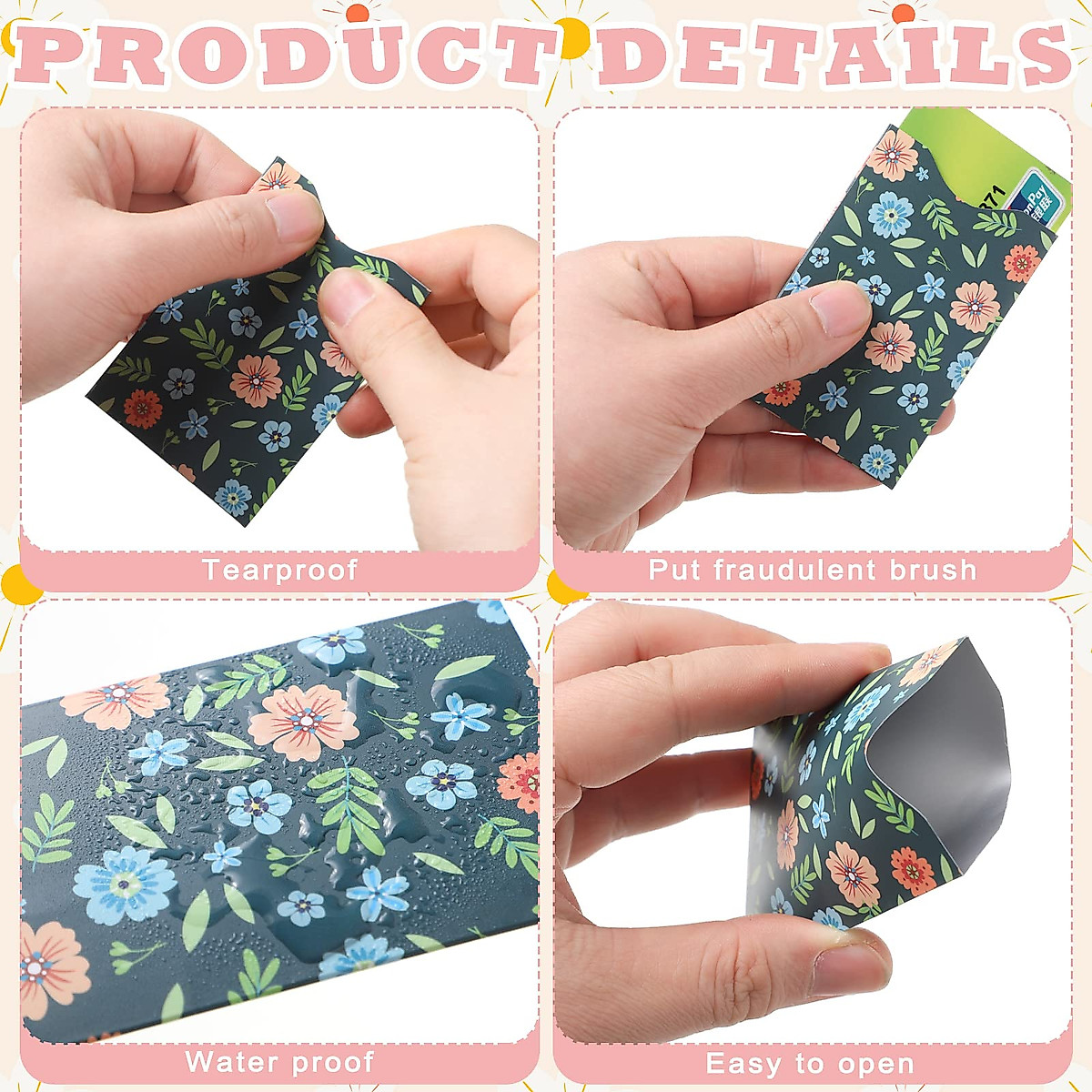 32 Pcs Credit Card RFID Sleeves Flower RFID Blocking Sleeves Include 24 Credit Card Sleeves 8 Passport Protectors Waterproof Identity Theft Protection Women RFID Card Protector