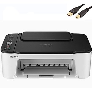 Canon PIXMA TS Series Wireless All-in-One Color Inkjet Printer - Print Copy Scan - Mobile Printing, 50 Sheets Paper Tray, 4800 x 1200 dpi, 1.5'' LCD Display, with MTC Printer Cable White