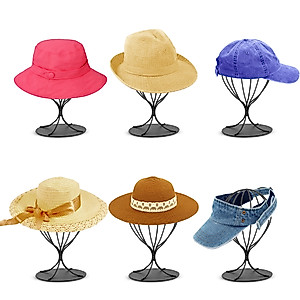 bjewego Black Hat Display Stand - Set of 2 Stylish Women Closet Hat Rack - Sturdy Metal Hat and Wig Holder - Stable Base, Matte Black Finish - Modern Free Standing Table Fedora or Baseball Cap Form