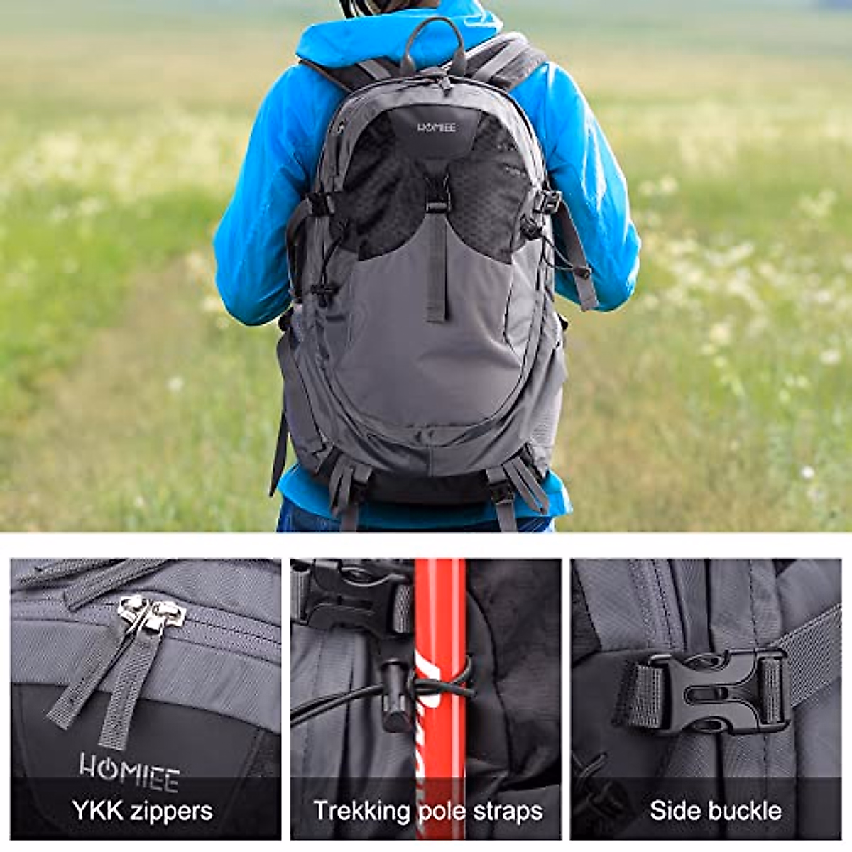 HOMIEE 35L Hiking Backpack Water Resistant Outdoor Sports Travel Daypack Lightweight Camping Climbing Hunting Bags with Rain Cover