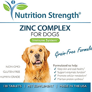 Nutrition Strength Zinc for Dogs to Support Healthy Skin & Coat, Promote Normal Growth, Balanced Immune Function & Cellular Metabolism, with Biotin, Folate, Selenium & Vitamin E, 120 Chewable Tablets