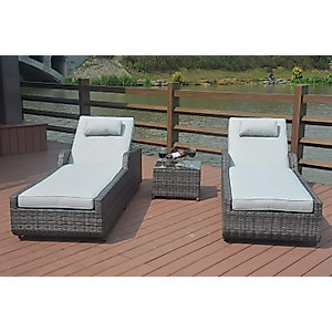 Direct Wicker 3 Pieces Aluminum Frame Outdoor Patio Chaise Lounge with Wheel PE Wicker Adjustable Chaise Lounge Chairs Chair Set for Garden