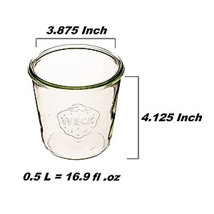 Weck Canning Jars 742-19.6 fl. oz Weck Mold Jars made of Transparent Glass - Eco-Friendly Canning Jar - Food Storage Containers with Lids Airtight - 1/2 Liter Jars Set - Pack of 4 Jars with Lids