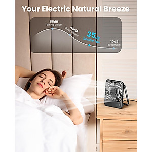 Koonie USB Desk Fan, Strong Wind Ultra Quiet Small Personal Fan with 180° Tilt Folding and 3 Speeds Adjustable, USB-C Corded Powered Mini USB Fan for Office Desktop Bedroom