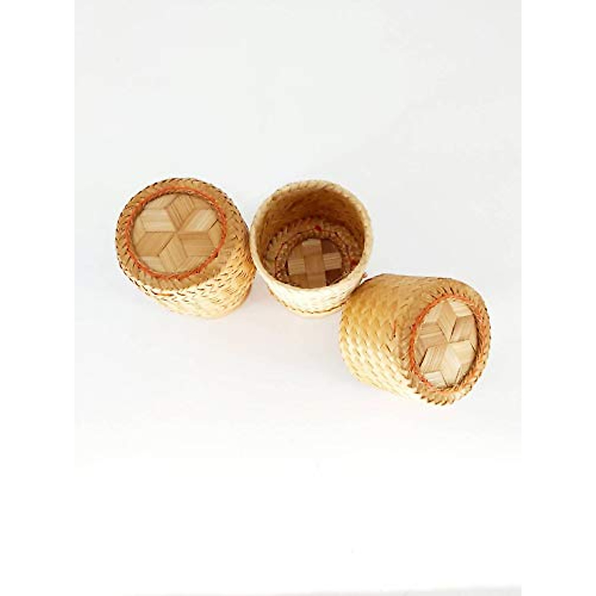 2 Sets of Mini Basket Size 8x8x11 cm. Handwoven Handmade Sticky Rice Serving Basket from Natural Bamboo