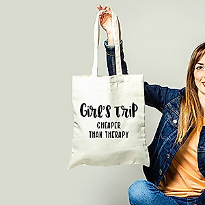 QIONGQI Funny Girl's Trip Cheaper Than Therapy Reusable Tote Bag Eco-Friendly Tote Bag Totes Gifts for Girls Women Best Friends(White)