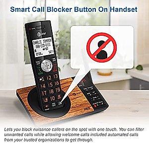 AT&T CL82267 DECT 6.0 2-Handset Cordless Phone for Home with Answering Machine, Call Blocking, Caller ID Announcer, Intercom and Long Range, Black & Wood Grain Finish