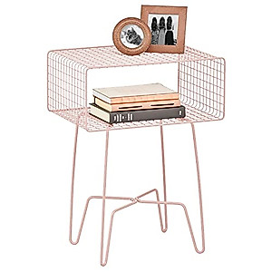 mDesign Modern Industrial Side Table with Storage Shelf, 2-Tier Metal Minimal End Table, Metallic Caged Grid - Accent Furniture for Living Room, Bedroom, Office, Dorm, Concerto Collection, Light Pink