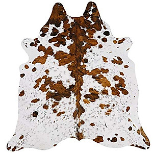 ecowhides White Tricolor Brazilian Cowhide Area Rug, Cowskin Leather Hide for Home Living Room (XL) 7 x 6 ft