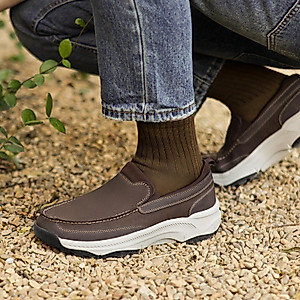 Mens Slip on Shoes, Casual Walking Loafers with Arch Support, Orthopedic Slip in Sneakers Lightweight Non Slip Taupe