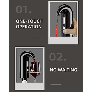 Electric Wine Decanter with One-Touch Pouring, Wine Aerator with Triple Aeration Functions, Red Light Indicator, and Magnetic Wake-Up - Perfect Wine Accessories Gift for Wine Lovers