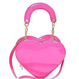 Trendeology Womens Girls Cute Lovely Faux Leather Heart Shape Crossbody Bag Purse Handbag Pink