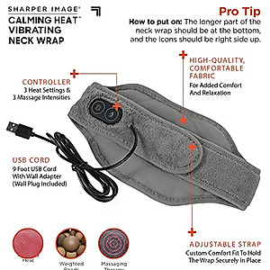 Calming Heat Neck Wrap by Sharper Image Personal Electric Neck Heating Pad with Vibrations, 3 Heat & 3 Vibration Settings- 9 Relaxing Combinations