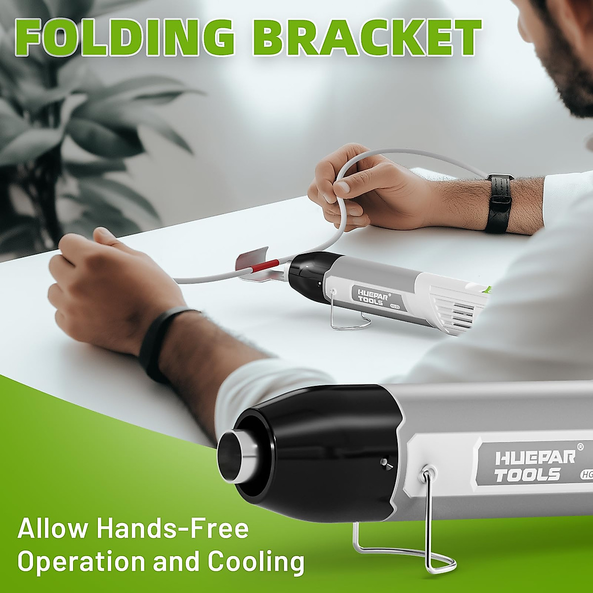 Mini Heat Gun for Christmas Gifts and Christmas Decorations, Huepar Tools 446°F/752°F Dual Temperature Heat Gun Tool, Includes 164PCS Heat Shrink Tubing, 2 Silicone Brushes and 2 Nozzles