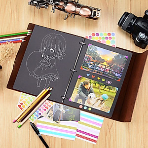 ZEEYUAN Scrapbooking Supplies Kits Leather Scrapbook Photo Album 8.5x11 inch Scrap Book 60 Pages, Leaf Pattern Photo Book Travelling Journal Scrapbook Family Scrapbook