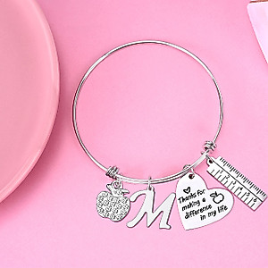 Nzztont Teacher Gifts for Women Teacher Initial Bangle Bracelet Teacher Appreciation Gifts thank You Gifts for Teachers (M)