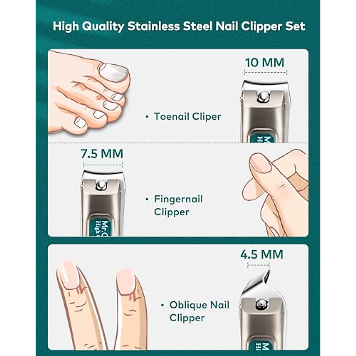 3 pcs Nail clippers set stainless steel nail clippers & slant edg Toenail Clipper Cutter for men and women