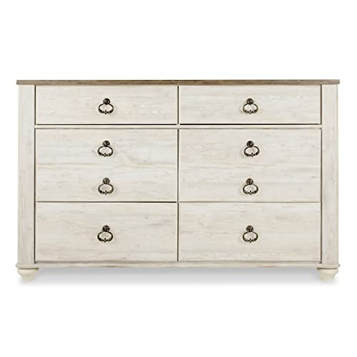 Signature Design by Ashley Willowton Coastal Cottage 6 Drawer Dresser with Faux Plank Top, Whitewash