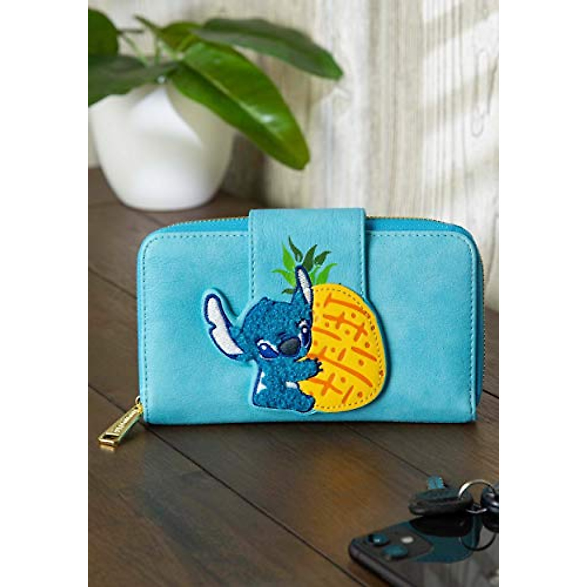 Loungefly x Lilo and Stitch Pineapple Stitch Chenille Snap Wallet, Blue, Standard
