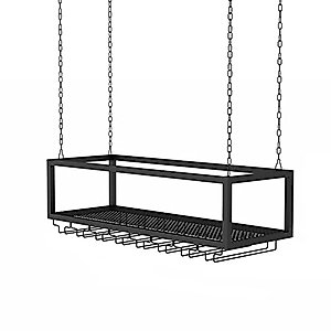 Black Ceiling Hanging Wine Rack ，Home Bar Iron Wine Bottle Storage Holder Kitchen Wall Mounted Stemware Glasses Metal Shelf Floating Organizer Shelves (Size : 100x25x20cm)