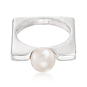 Ross-Simons Italian 8mm Cultured Pearl Square Ring in Sterling Silver. Size 7