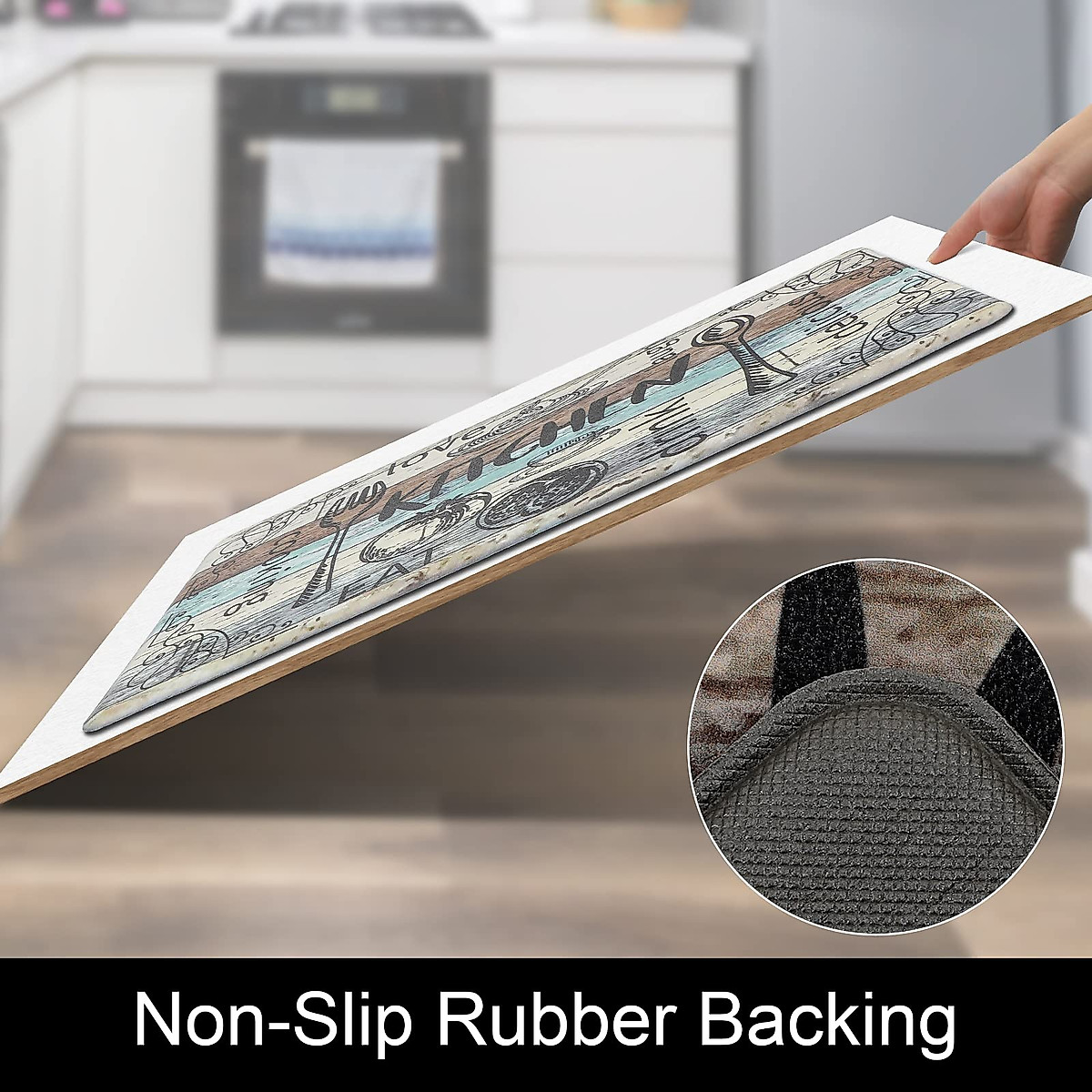 HEBE Anti Fatigue Kitchen Rug Set of 2 Non Slip Cushioned Kitchen Mats for Floor Waterproof Comfort Kitchen Rugs and Mats Farmhouse Chef Mats Floor Carpet for Sink,Laundry Room