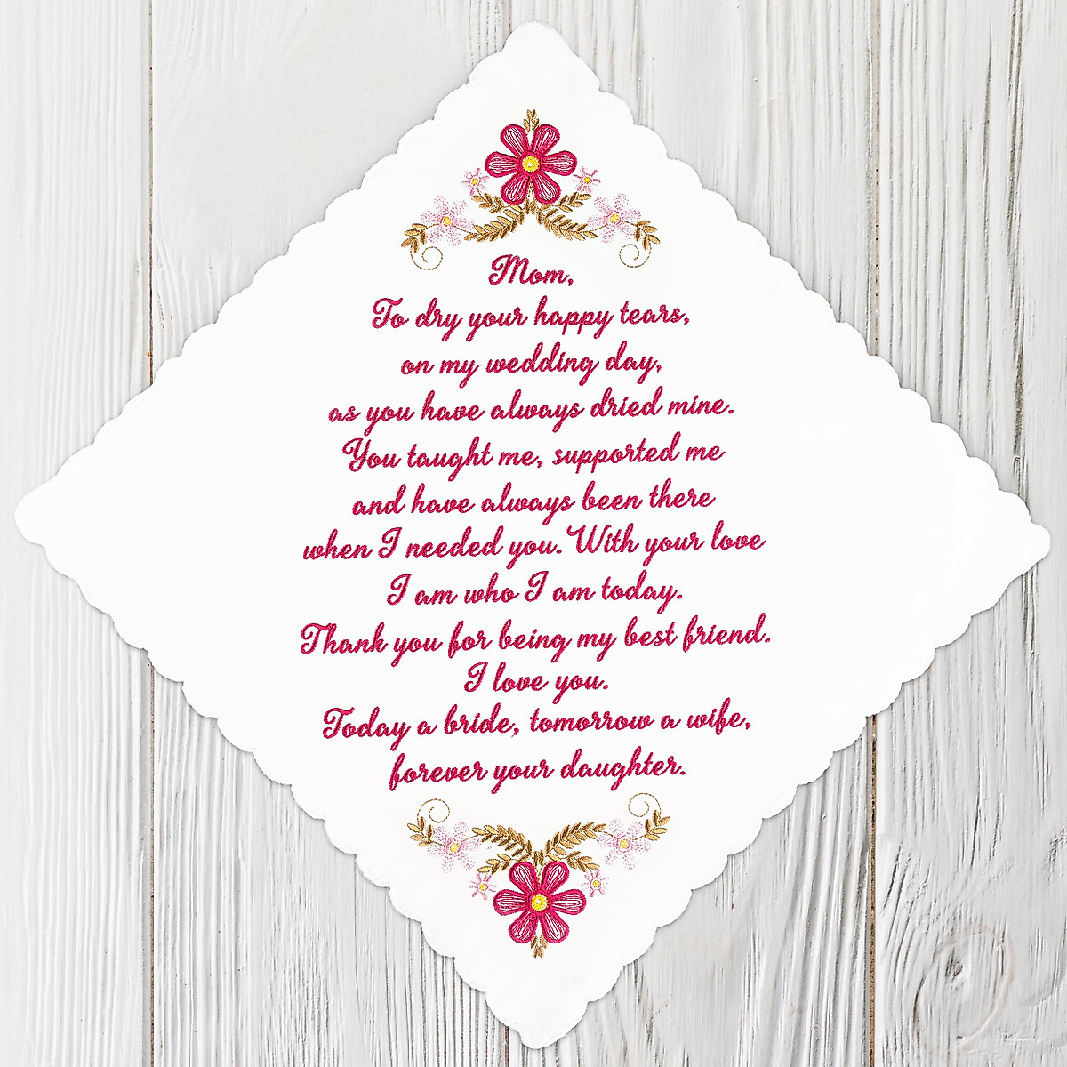 Mom Wedding Embroidered Handkerchief, Mother of the Bride Gifts for Daughter on Wedding Day, Something Old Something New Something Borrowed Something Blue Gift for Bride on Wedding Day Essentials