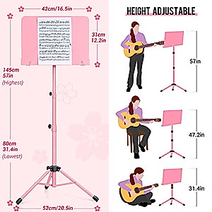 CAHAYA Sheet Music Stand & Tabletop Music Stand Solid Back with Carrying Bag for Books Notes Laptop Tablet Pink CY0194